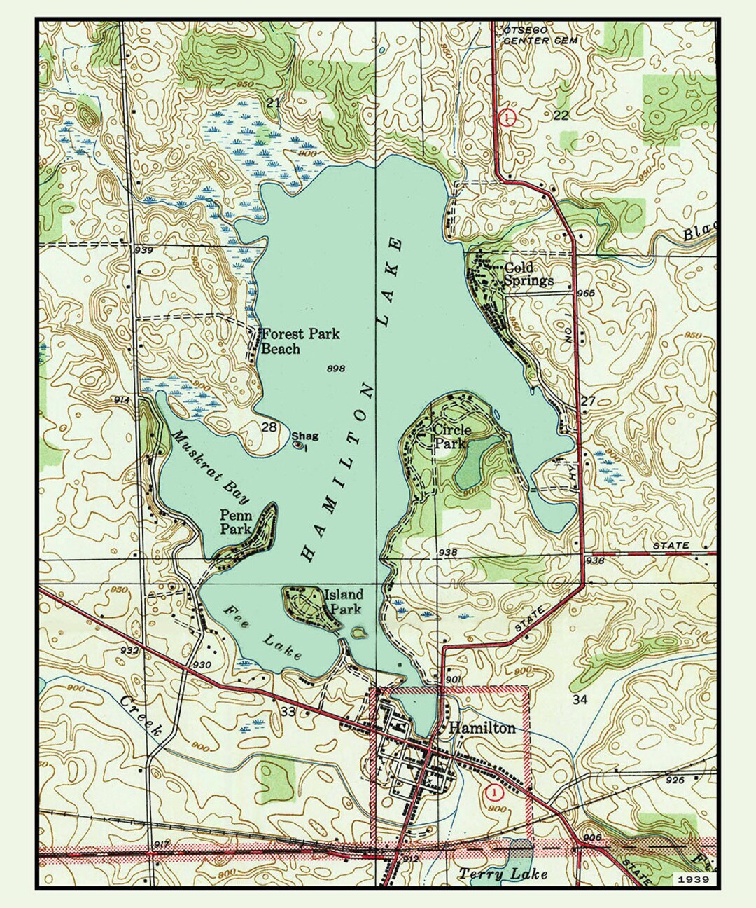 1939 Map of Hamilton Lake Steuben County Indiana - Etsy