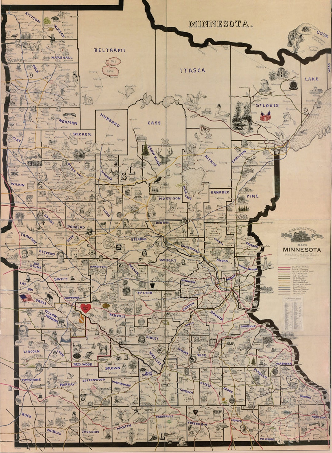 1897 Railway Mail Service Map of Minnesota - Etsy