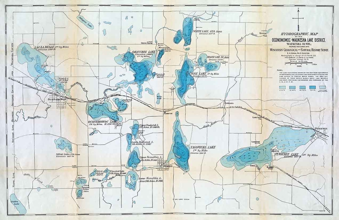 1898 Map of Oconomowoc-waukesha Lake District Waukesha County Wisconsin ...