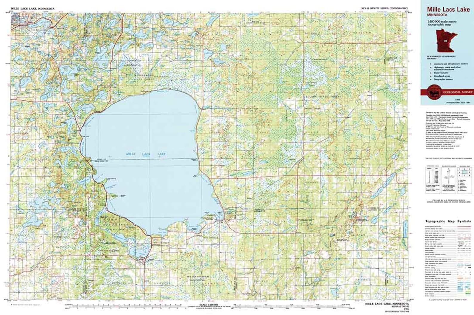 1985 Topo Map of Mille Lacs Lake MN Quadrangle - Etsy