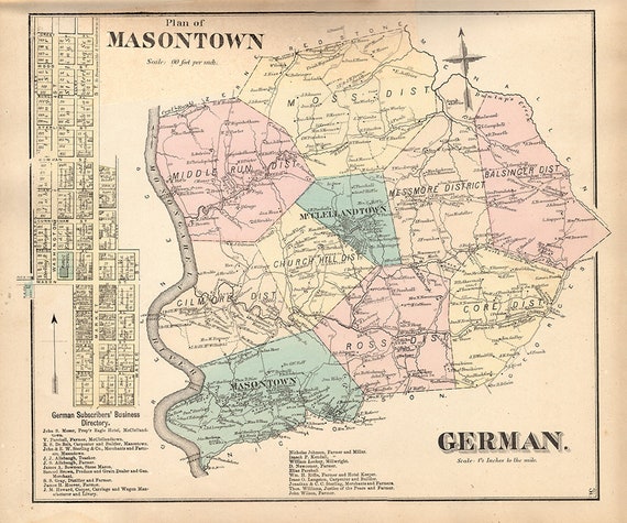 1872 Map of German Township Fayette County PA Masontown - Etsy