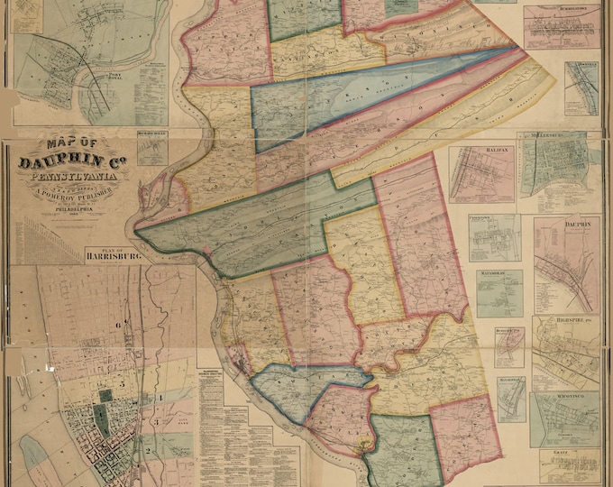 1862 Map of Dauphin County Pa From Actual Surveys Harrisburg - Etsy