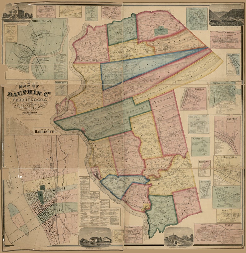 1862 Map of Dauphin County Pa From Actual Surveys Harrisburg - Etsy