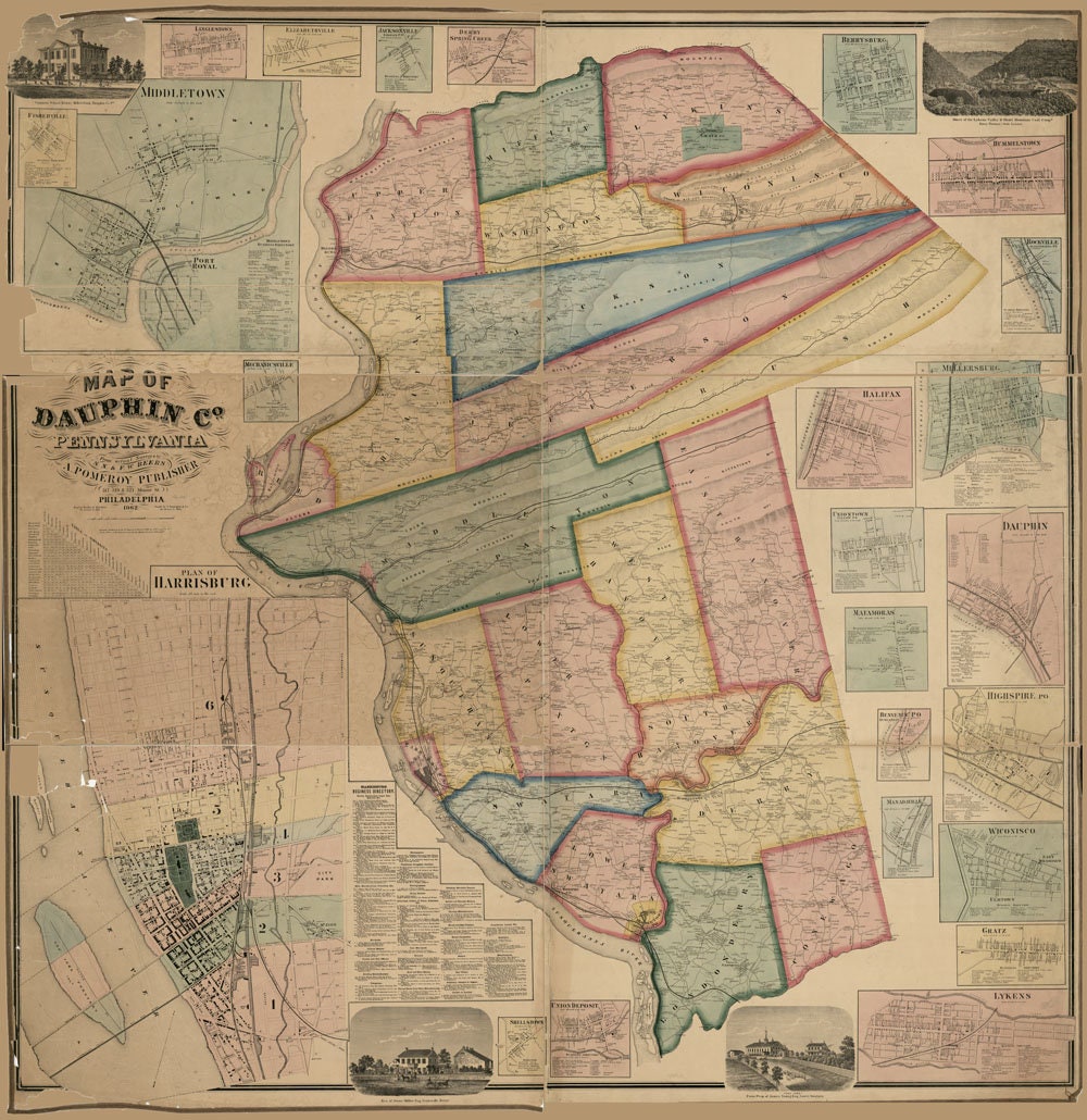 1862 Map of Dauphin County Pa From Actual Surveys Harrisburg - Etsy