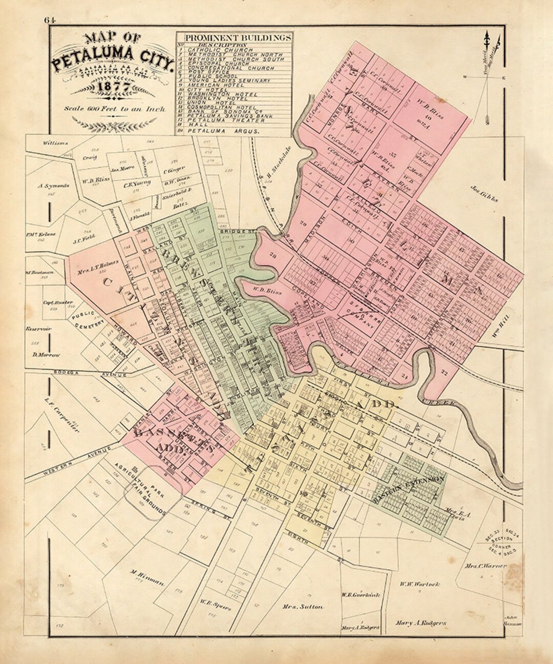 1877 Map of Petaluma City Sonoma County California - Etsy