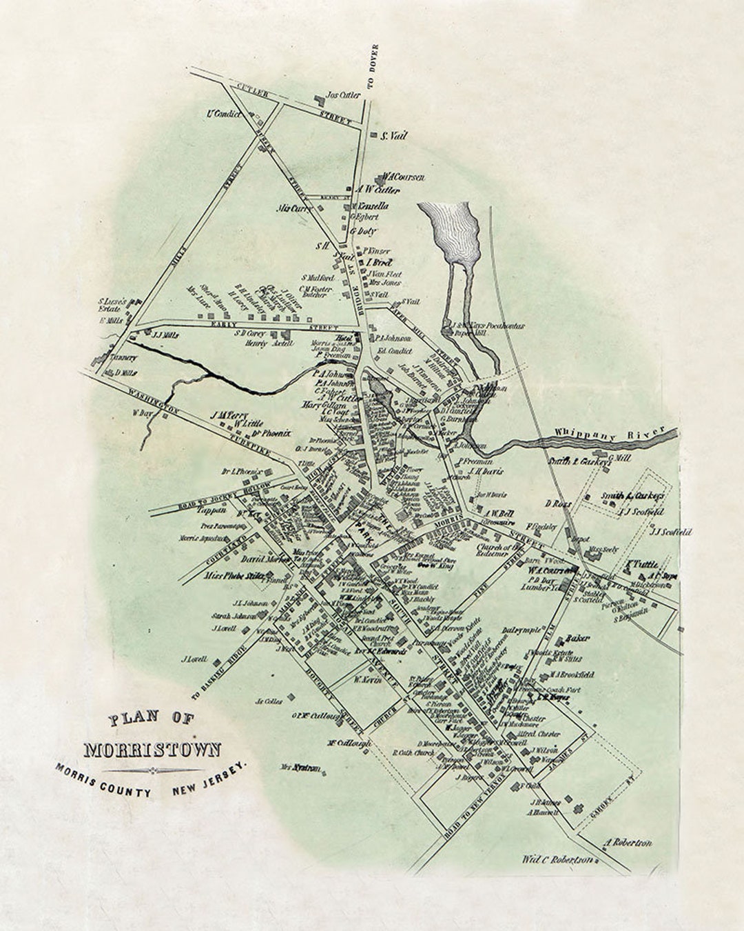 1853 Map of Morristown Morris County New Jersey - Etsy