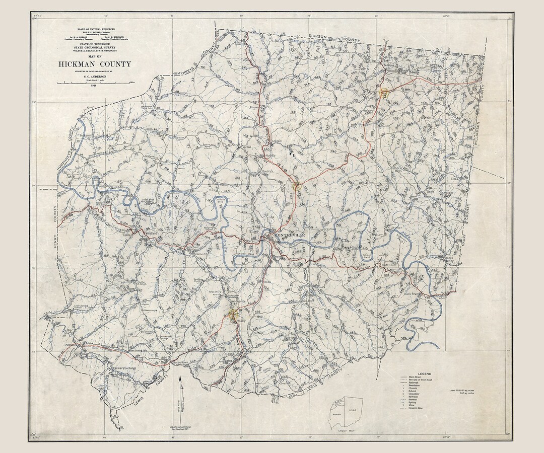 1926 Map of Hickman County Tennessee - Etsy