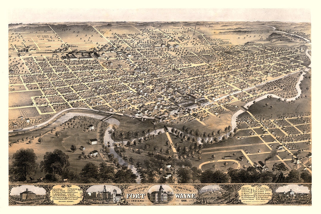 1868 Panoramic Map of Fort Wayne Indiana - Etsy