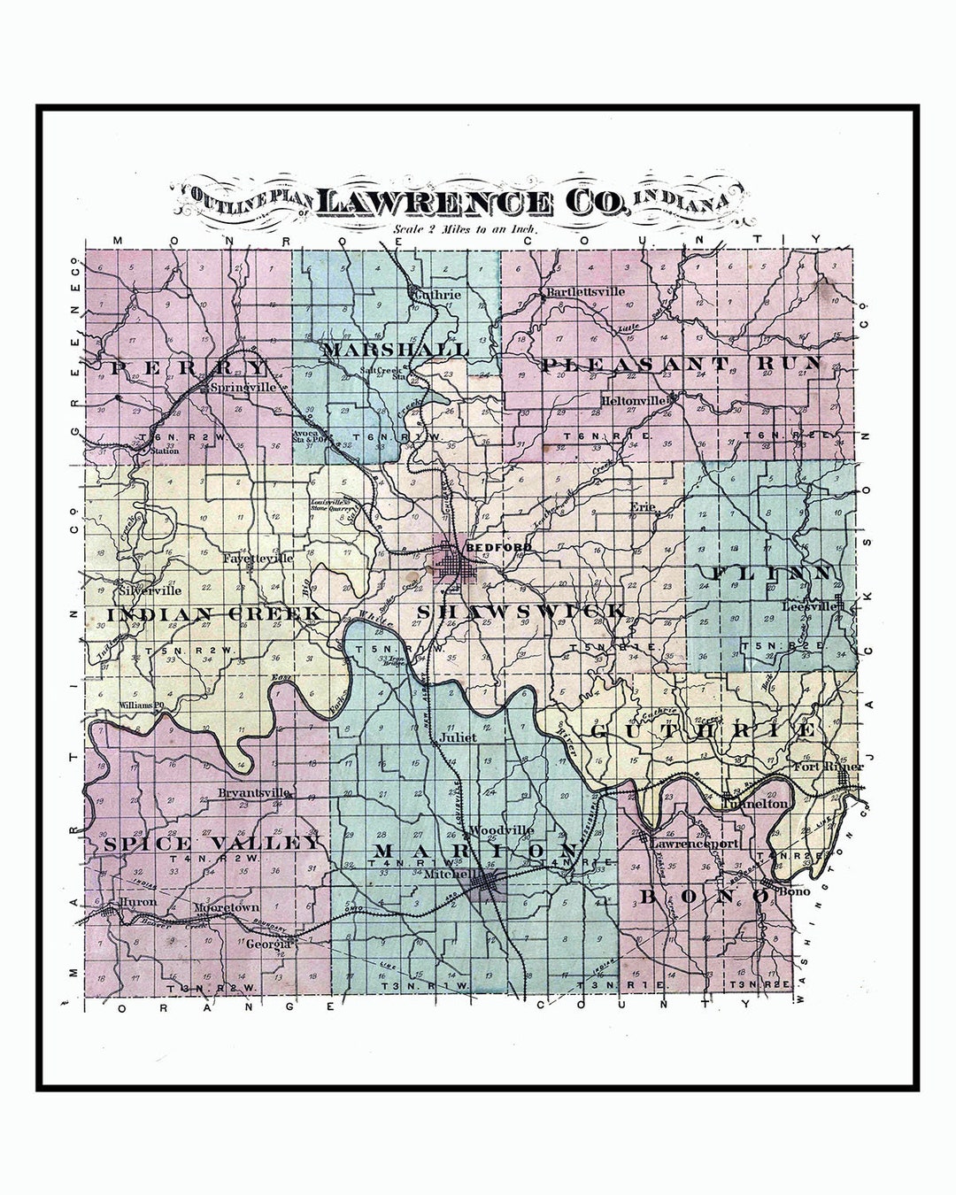 1879 Map of Lawrence County Indiana - Etsy