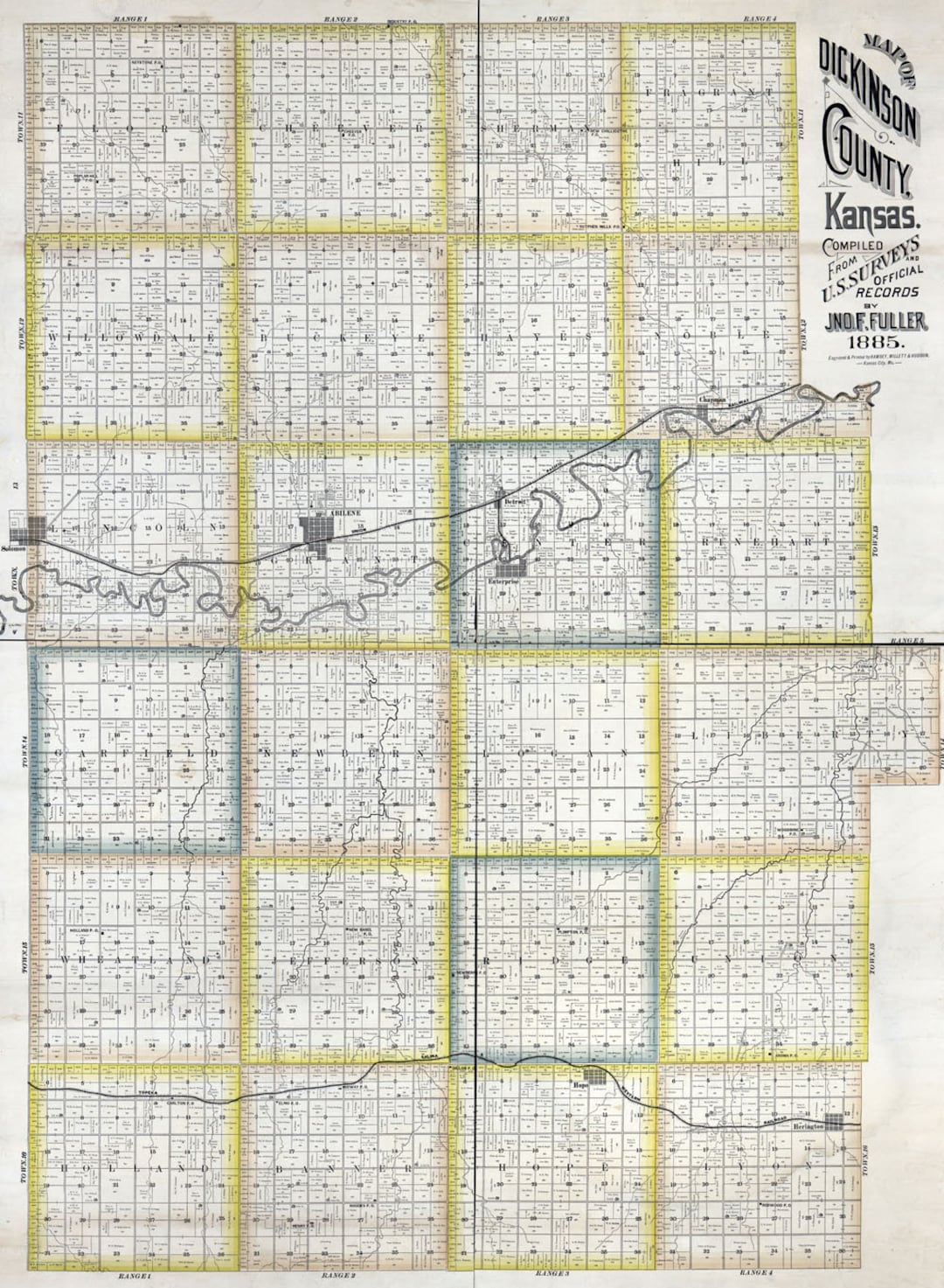 1885 Farm Line Map of Dickinson County Kansas - Etsy
