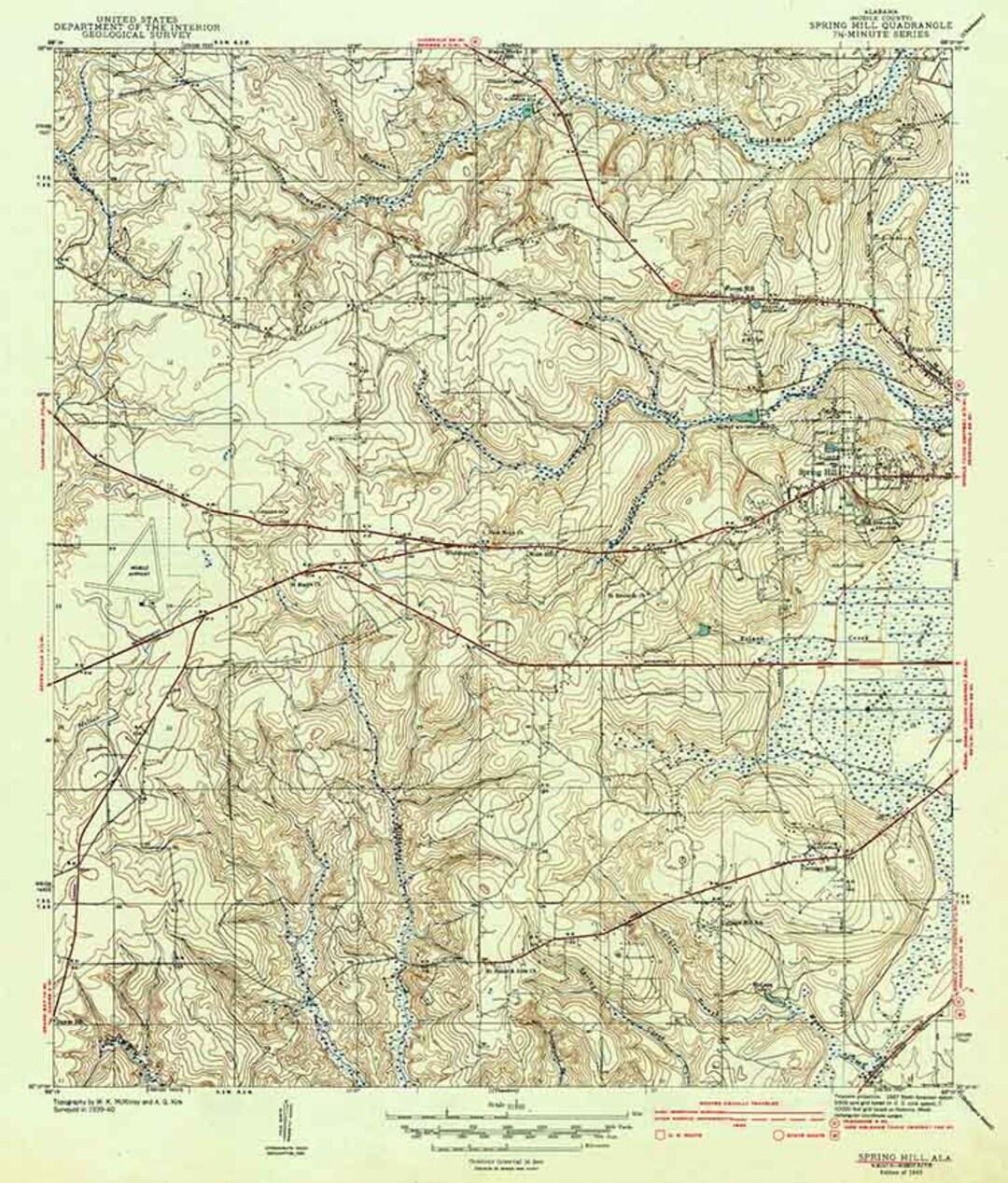 1943 Topo Map of Springhill Alabama Quadrangle - Etsy