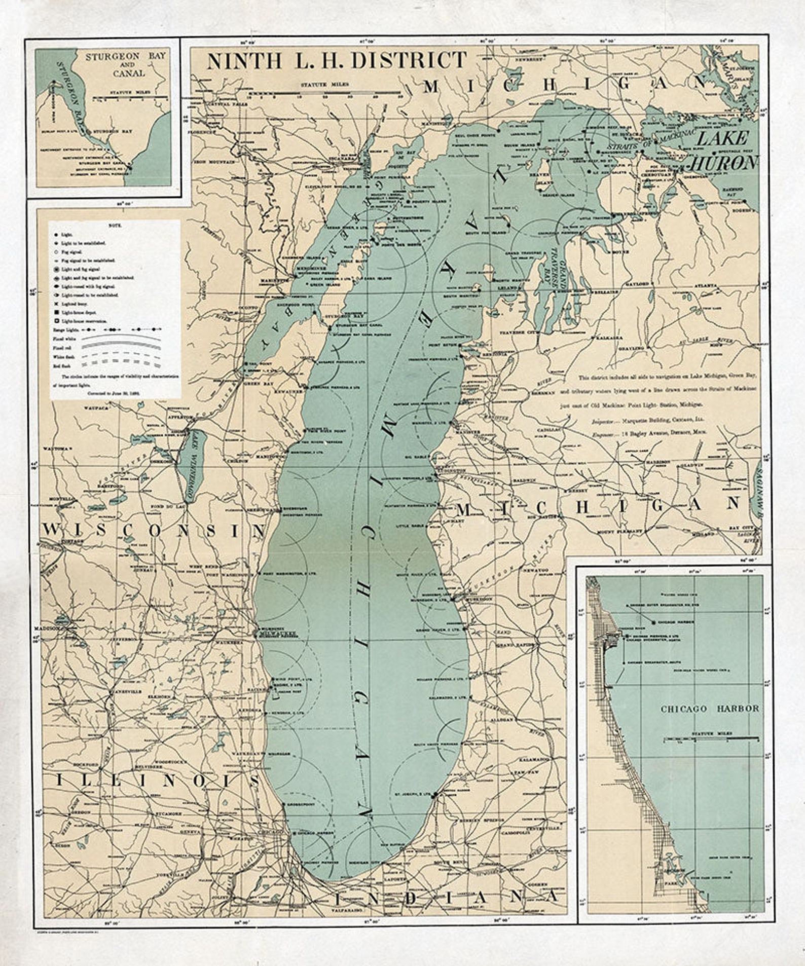 1898 Map of Lake Michigan - Etsy