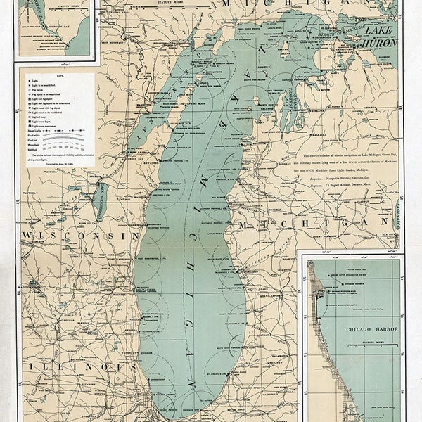 Framed Maps of Lake Michigan - Etsy