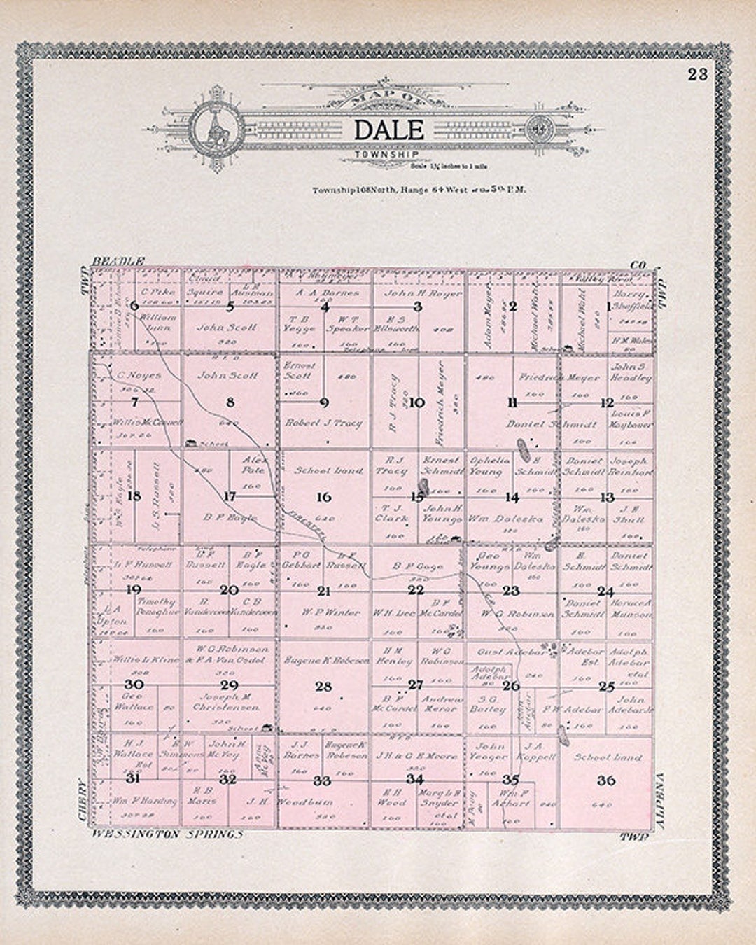 1909 Map of Dale Township Jerauld County South Dakota - Etsy