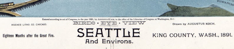 1891 Aerial Panoramic Map of Seattle King County Washington - Etsy
