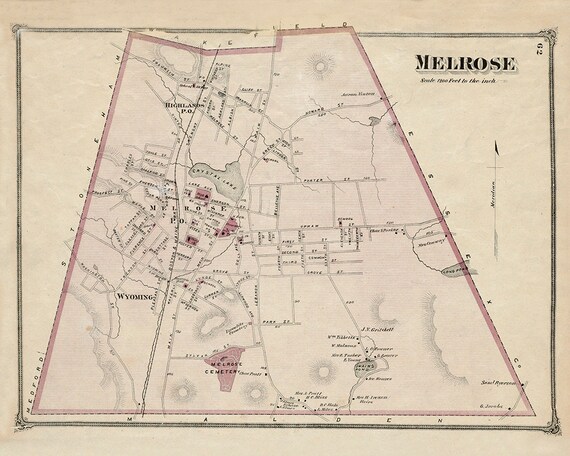 1874 Map of Melrose Middlesex County Massachusetts | Etsy