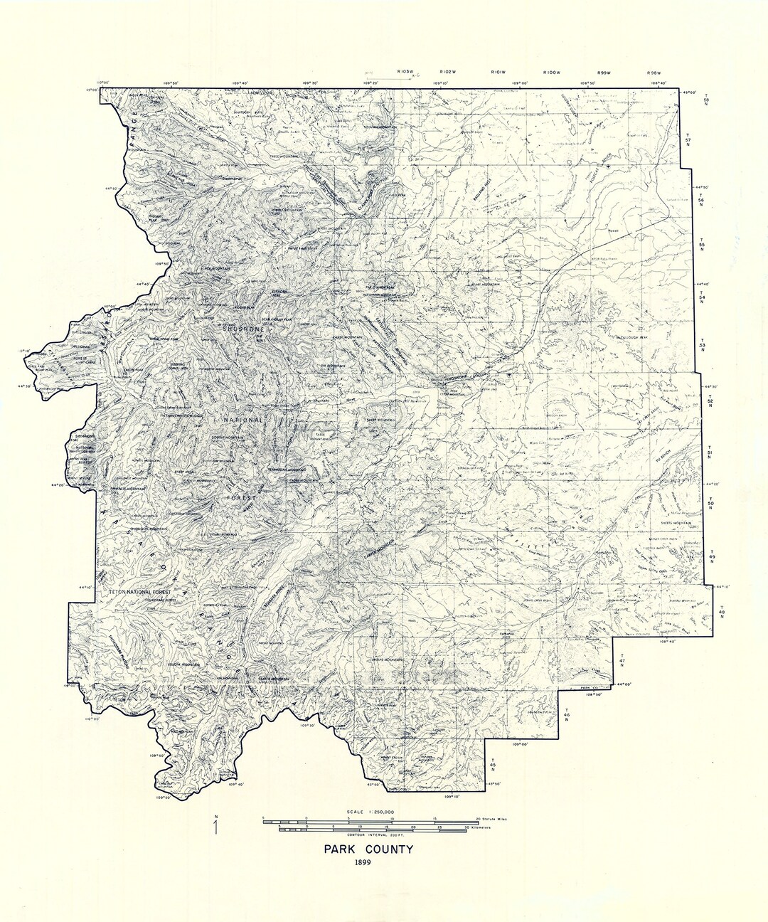 1899 Map of Park County Wyoming - Etsy