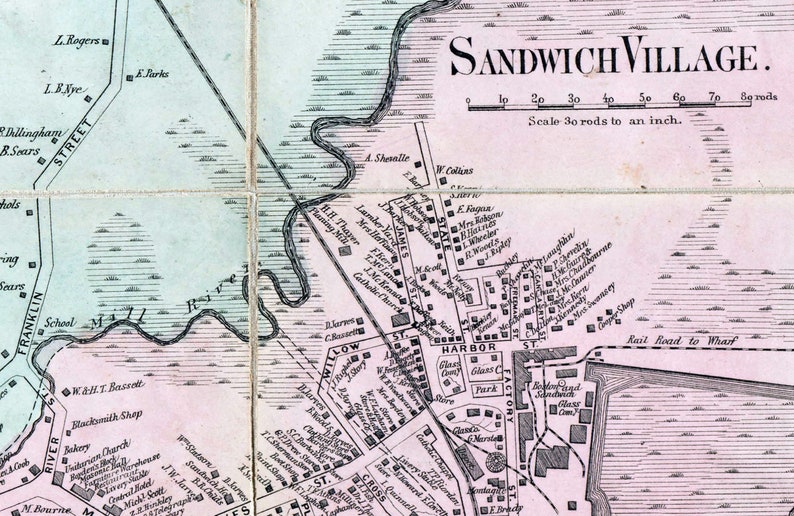 1857 Town Map of Sandwich Barnstable County Massachusetts - Etsy