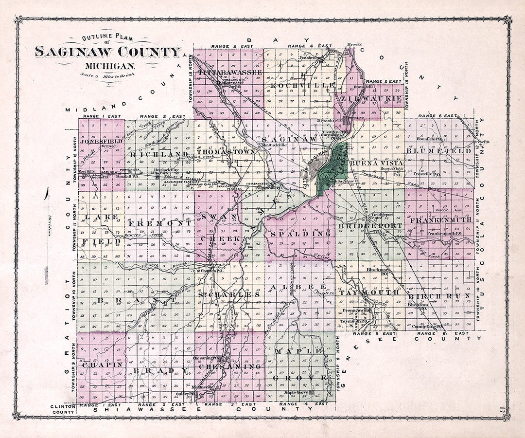 1877 Map of Saginaw County Michigan - Etsy