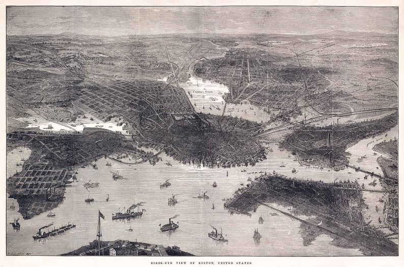 1870 Panoramic Map of Boston Massachusetts - Etsy