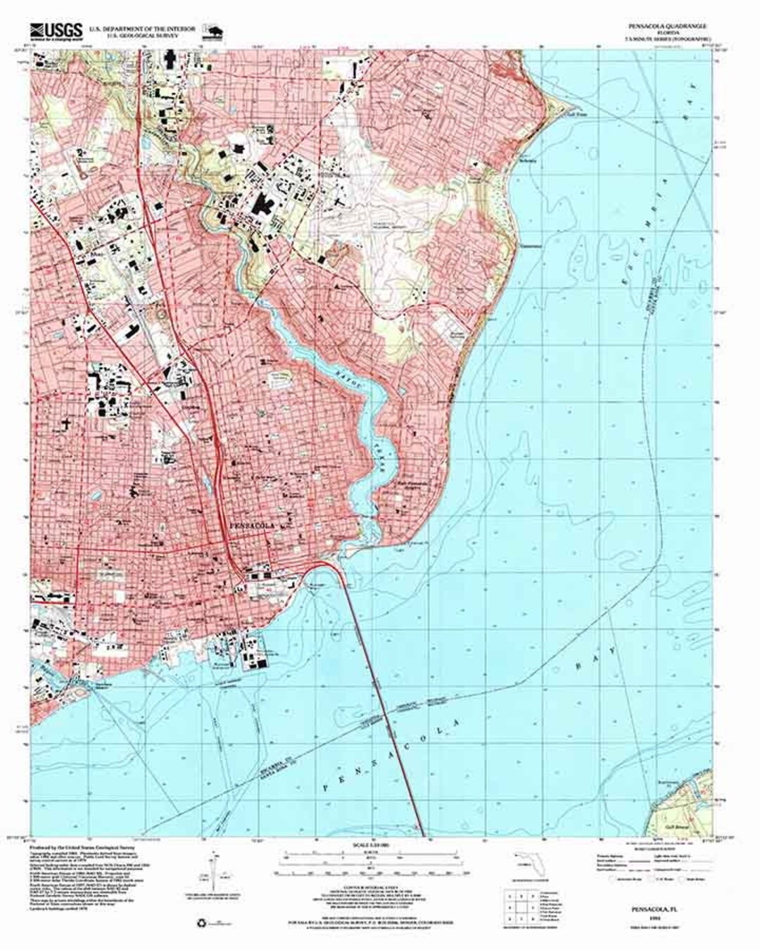 1994 Topo Map of Pensacola Florida Quadrangle - Etsy