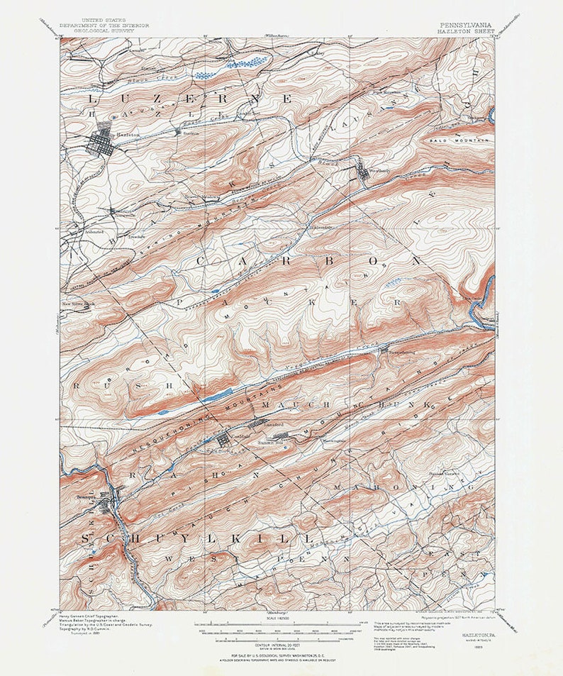 1889 Topo Map of Hazleton Pennsylvania Quadrangle - Etsy Canada