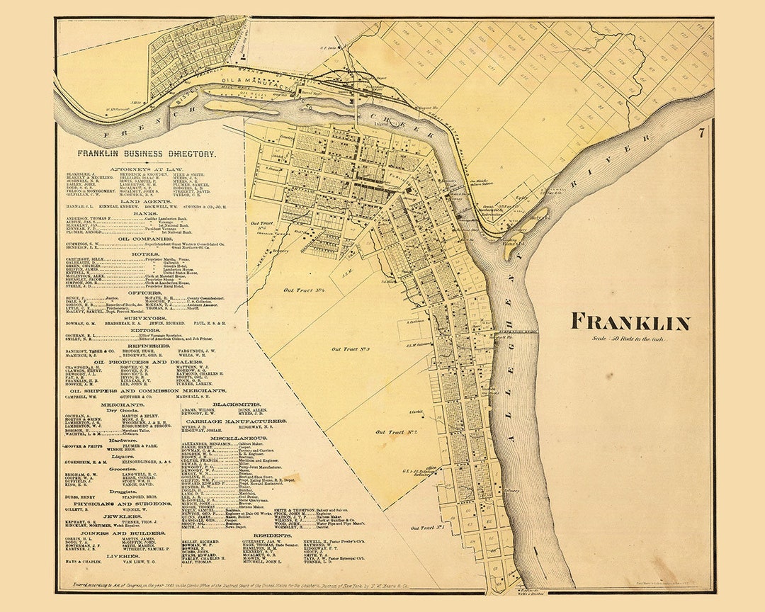 1865 Map of Franklin Pennsylvania Oil Region of PA - Etsy
