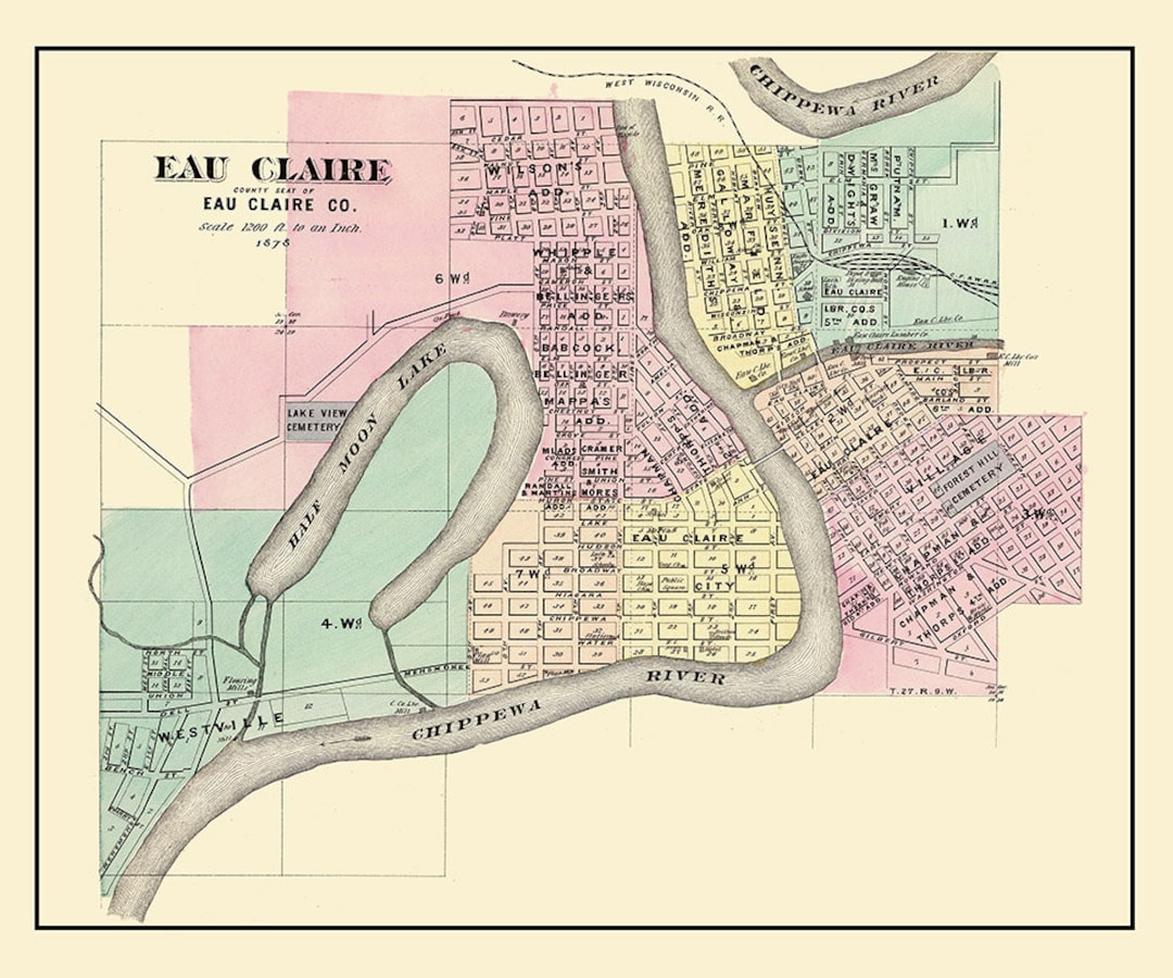 1878 Map of Eau Claire Wisconsin - Etsy