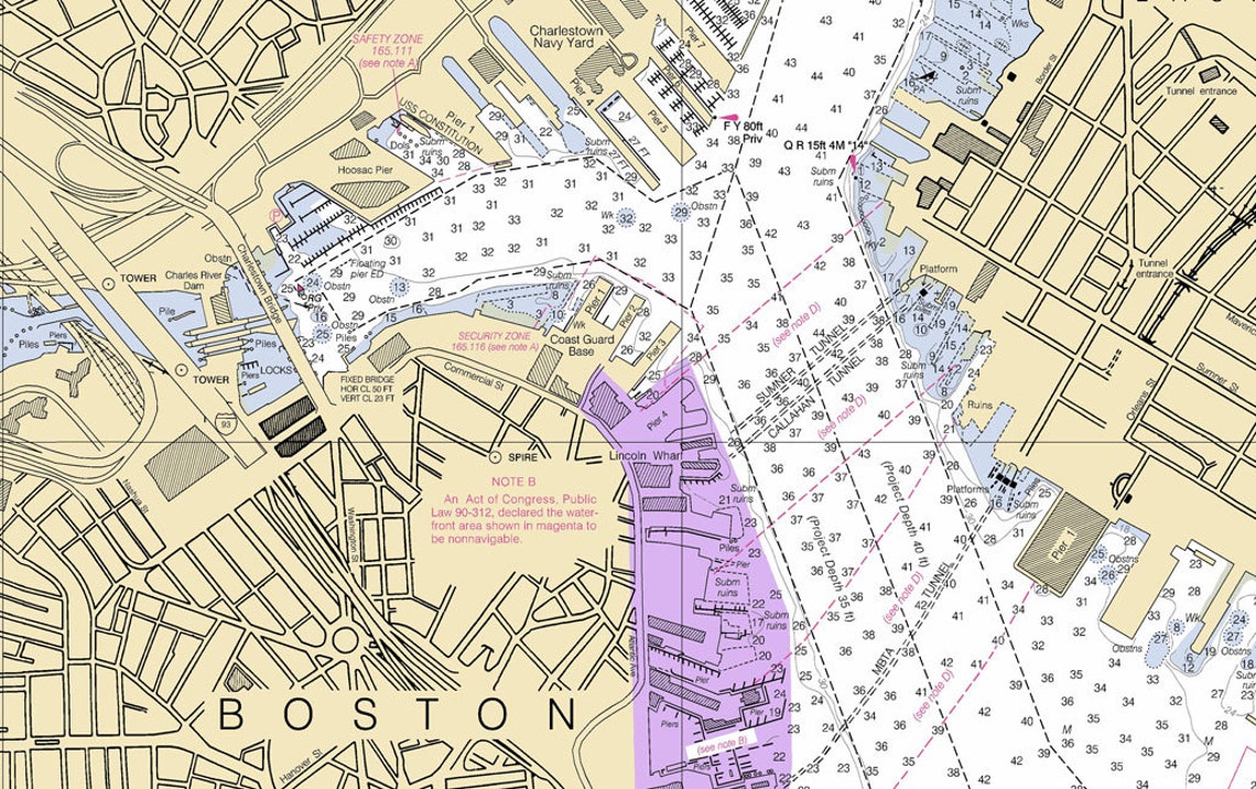 2012 Nautical Map of Boston Mass Inner Harbor | Etsy