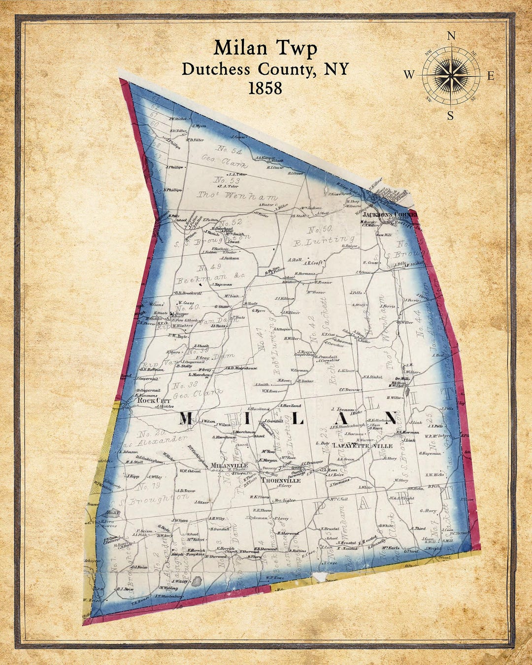 1858 Map of Milan Township Dutchess County New York - Etsy