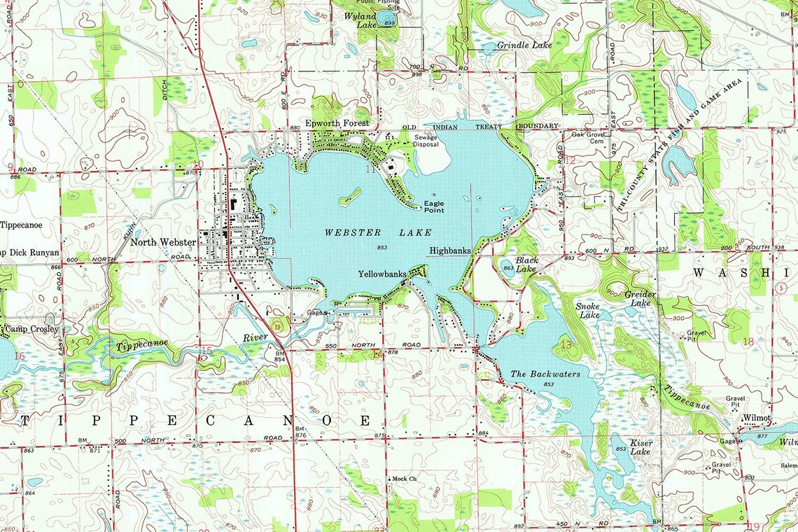 1962 Map of Lake Webster Indiana | Etsy