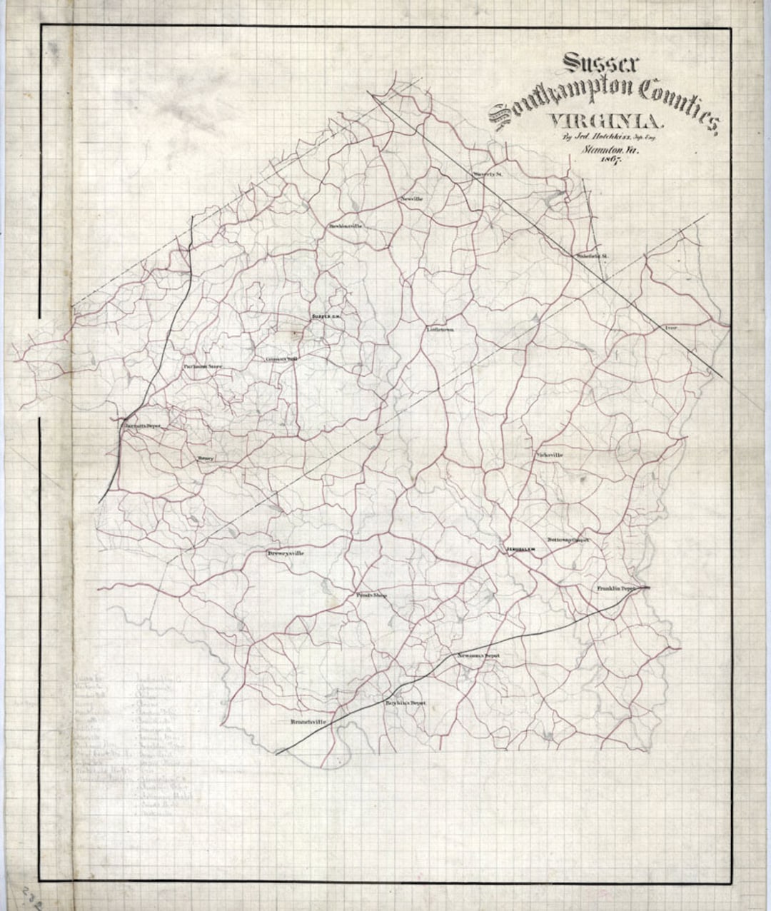 1867 Map of Sussex and Southampton County Virginia - Etsy