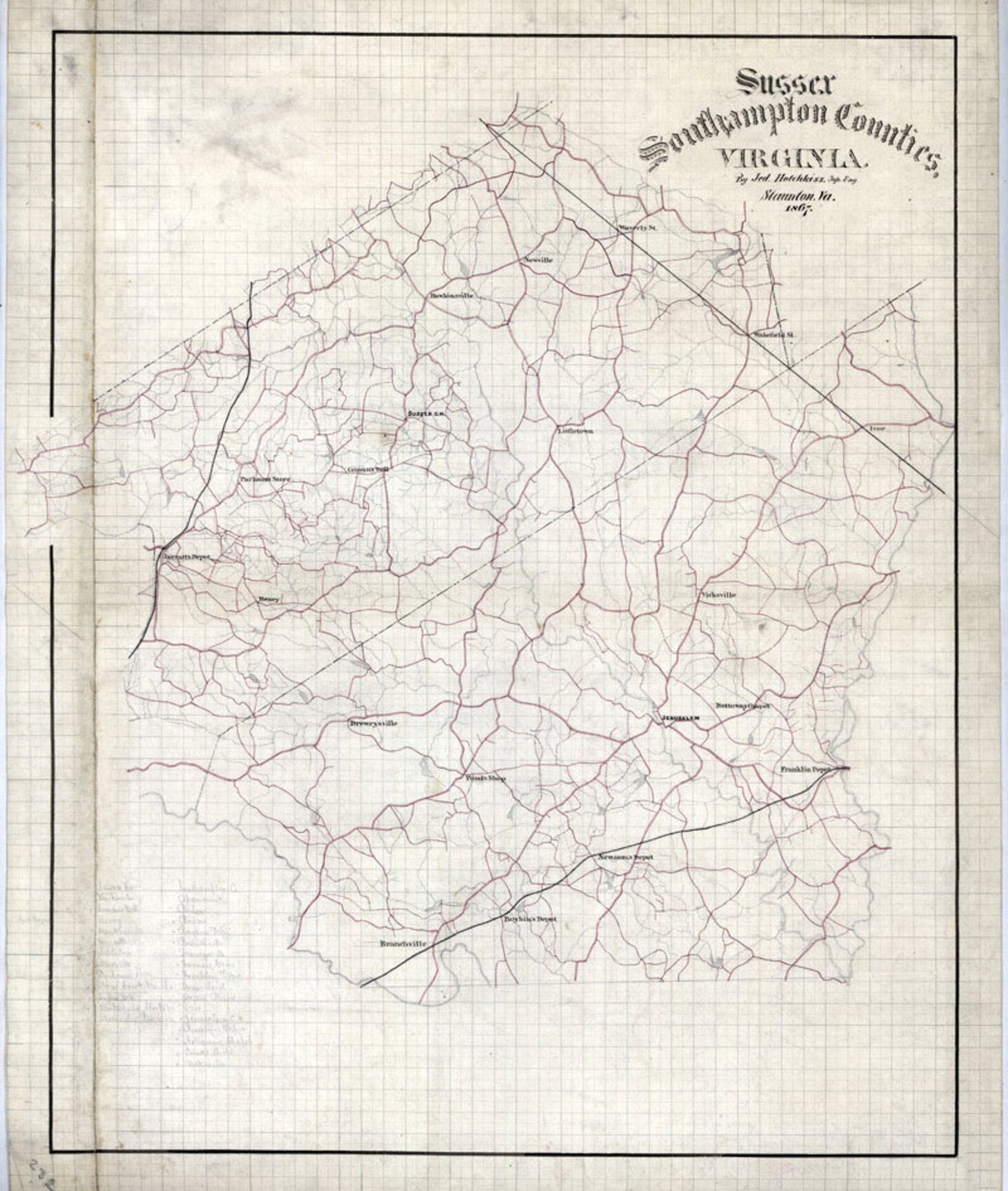 1867 Map of Sussex and Southampton County Virginia | Etsy