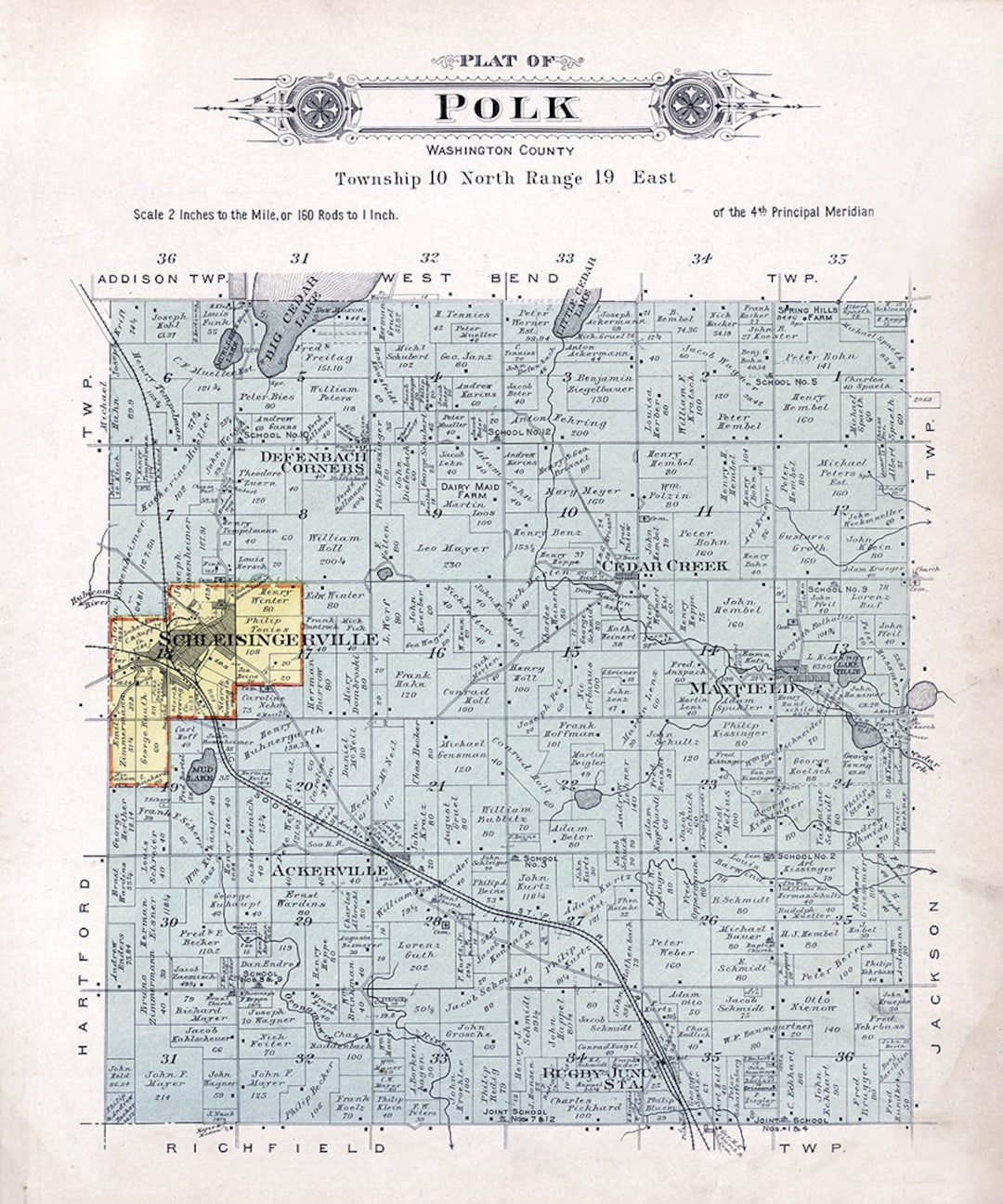 1915 Map of Polk Township Washington County Wisconsin - Etsy