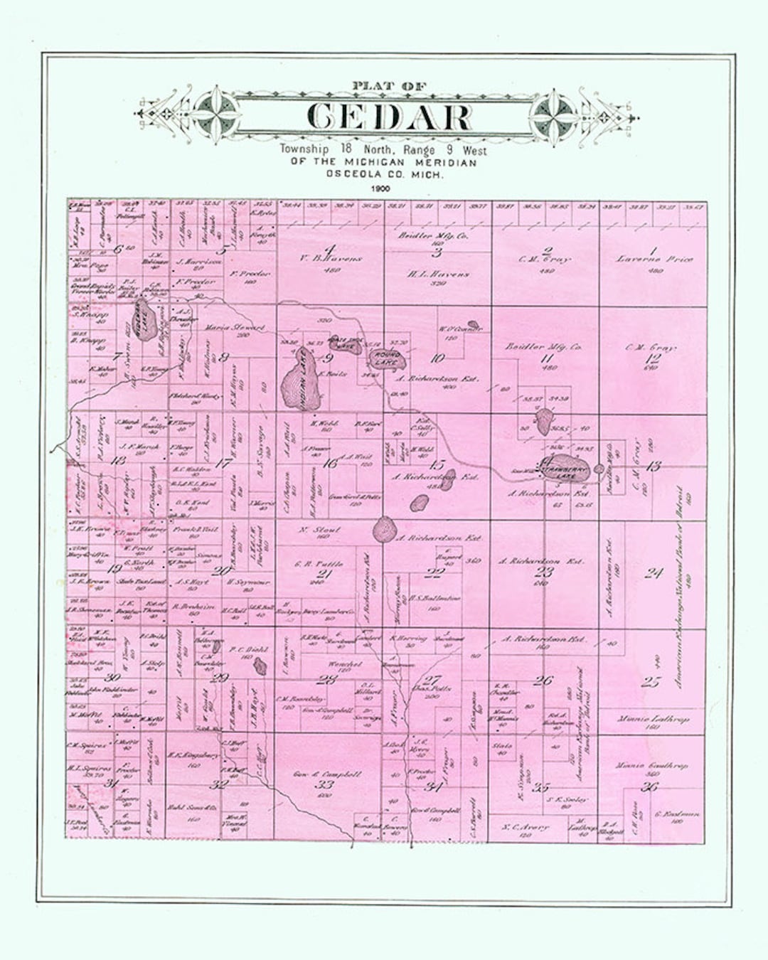 1900 Map of Cedar Township Osceola County Michigan - Etsy