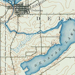 1893 Topo Map of Delavan Wisconsin Quadrangle Delavan Lake - Etsy