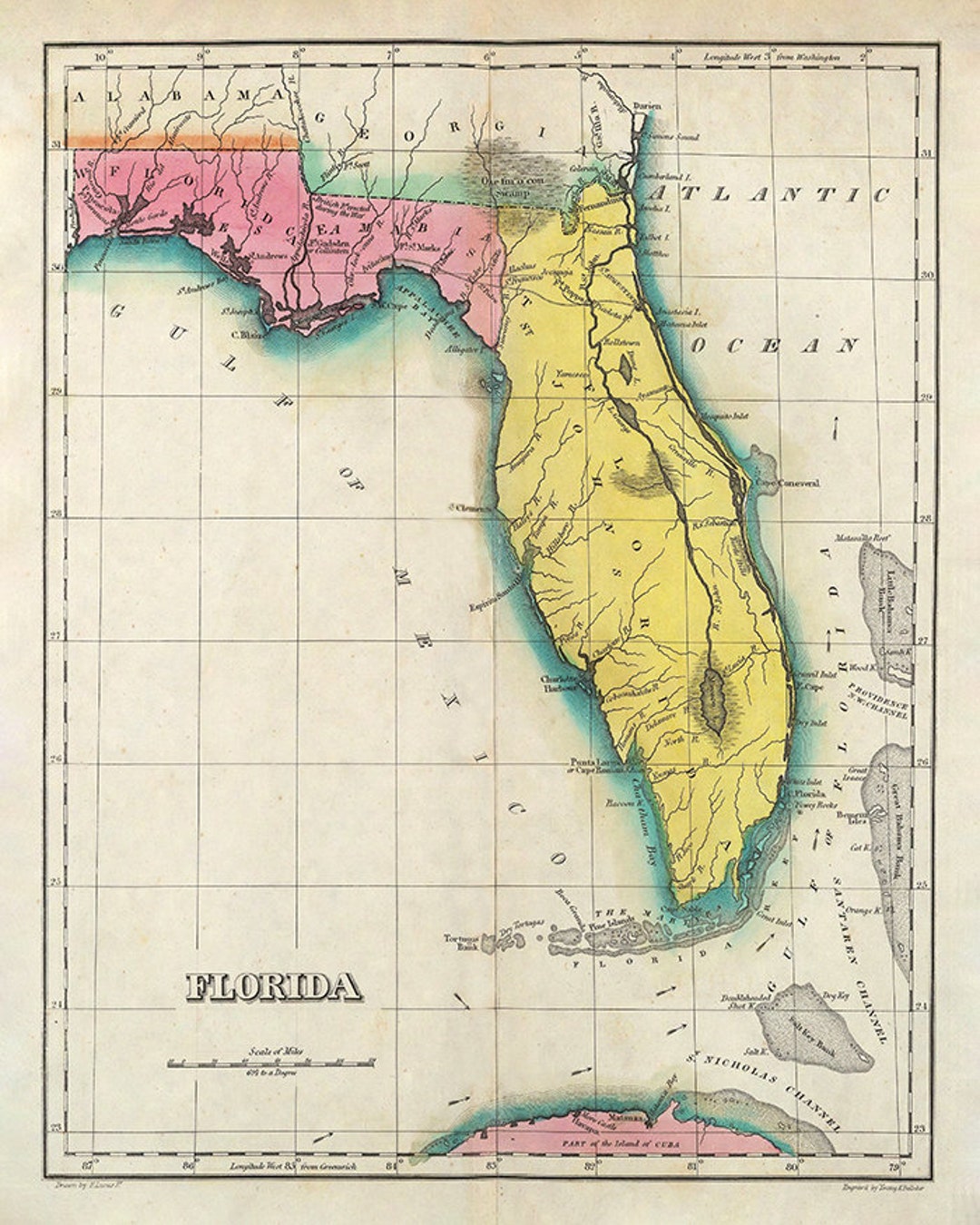 1822 Map of Florida - Etsy