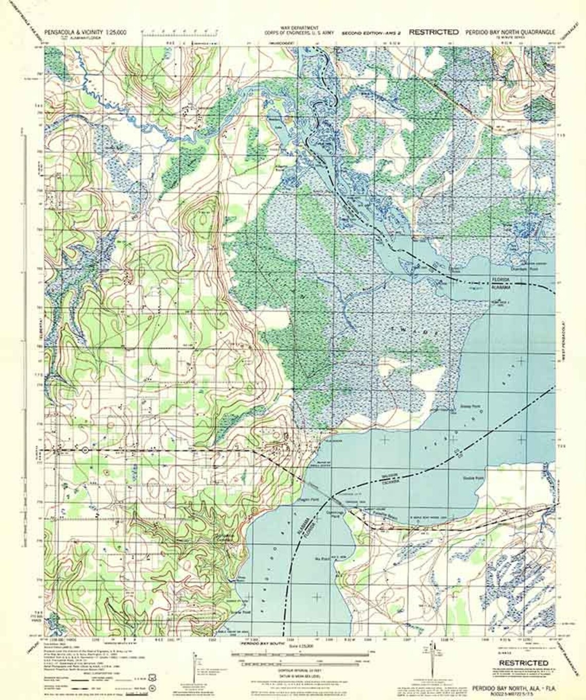 1944 Topo Map of Peridido Bay North Florida Quadrangle - Etsy