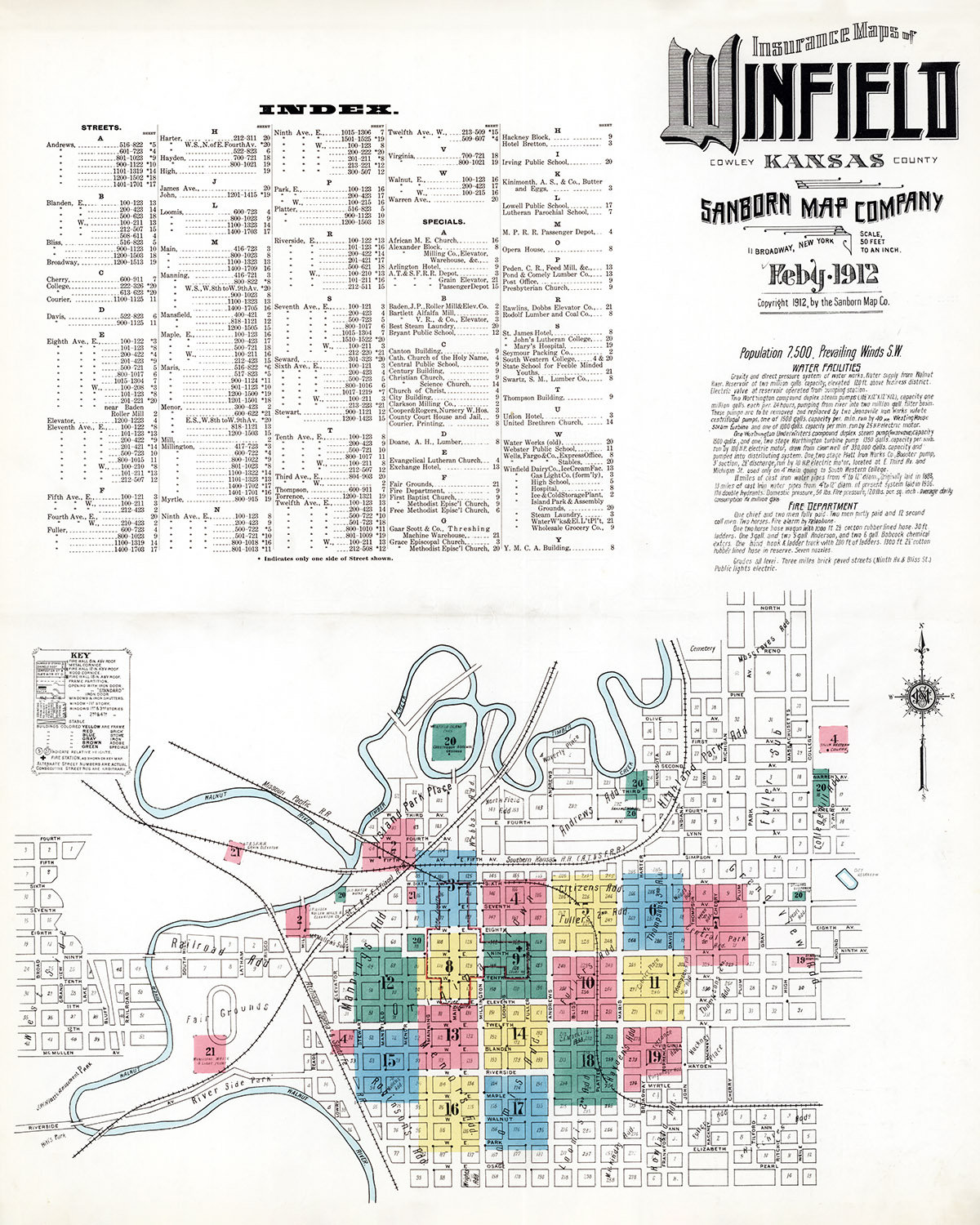 1912 Map of Winfield Cowley County Kansas - Etsy