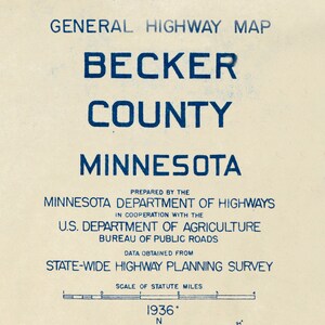 1950 Map of Becker County Minnesota - Etsy