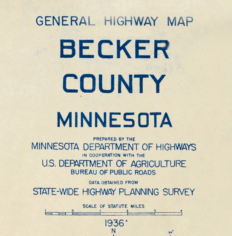 1950 Map of Becker County Minnesota - Etsy