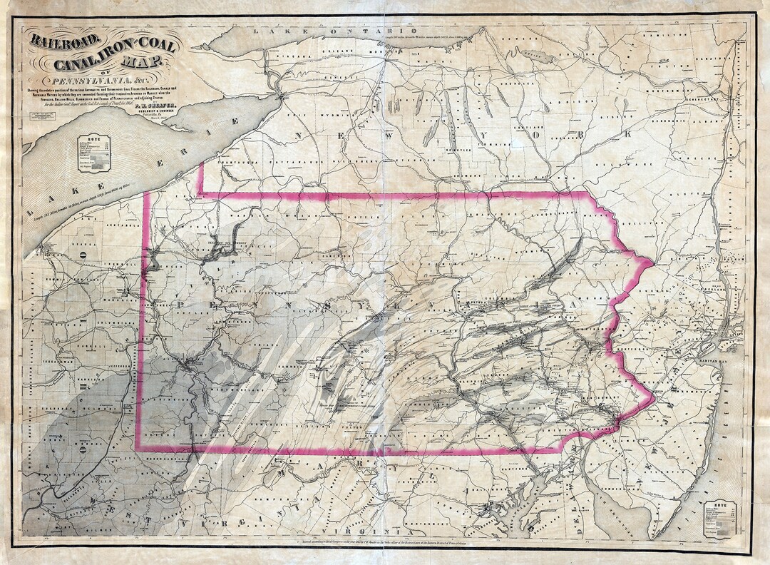 1869 Railroad Canal Iron & Coal Map of Pennsylvania - Etsy