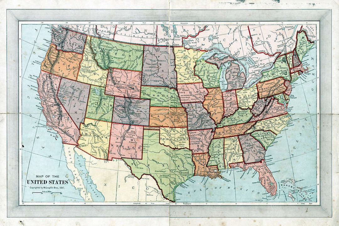 1887 Map of the United States - Etsy