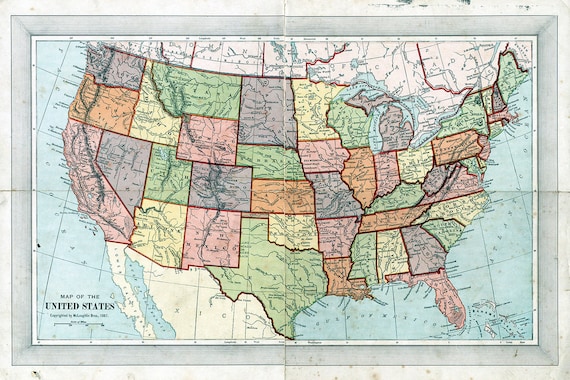 1887 Map of the United States | Etsy