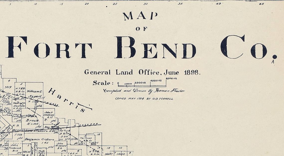 1914 Farm Line Map of Fort Bend County Texas | Etsy