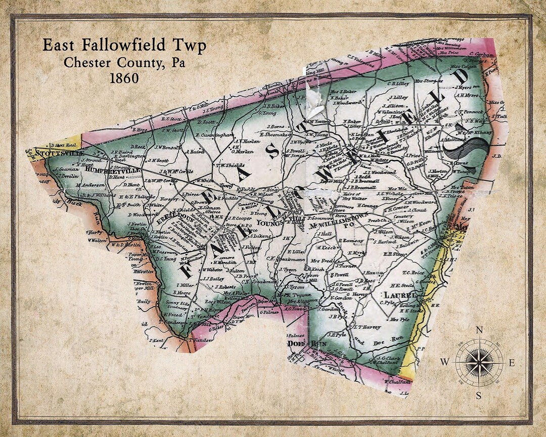 1860 Map of East Fallowfield Township Chester County PA - Etsy
