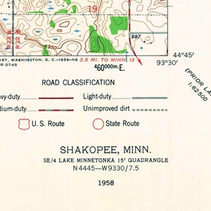 1958 Topo Map of Shakopee Minnesota Quadrangle - Etsy