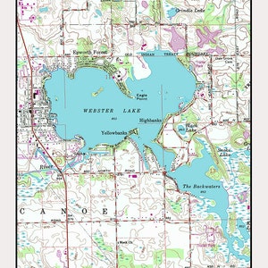 1992 Map of Webster Lake Indiana - Etsy
