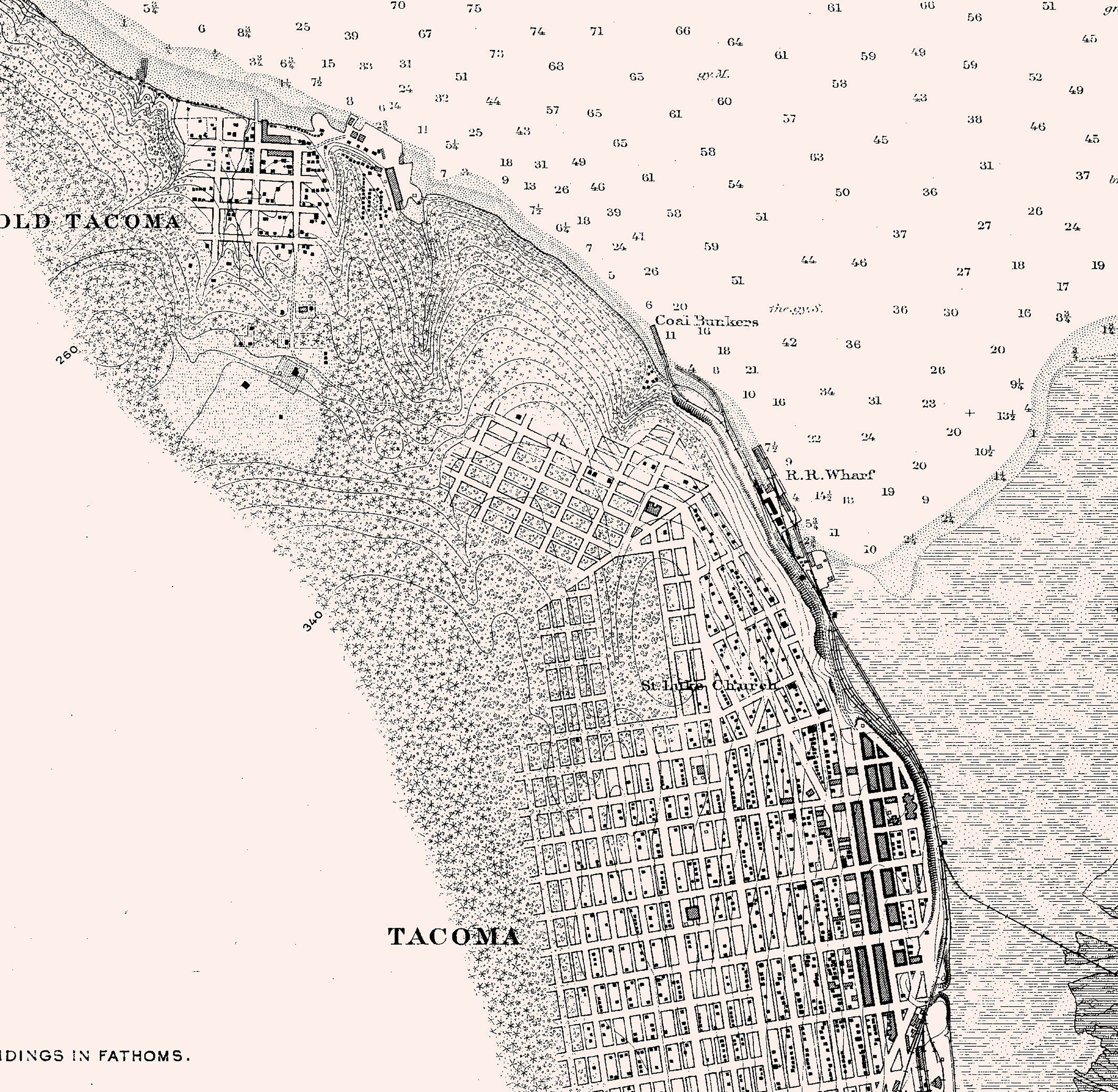 1888 Nautical Chart of Commencement Bay and City of Tacoma Washington ...