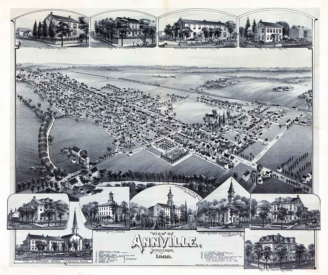 1888 Panoramic Map of Annville Pennsylvania - Etsy